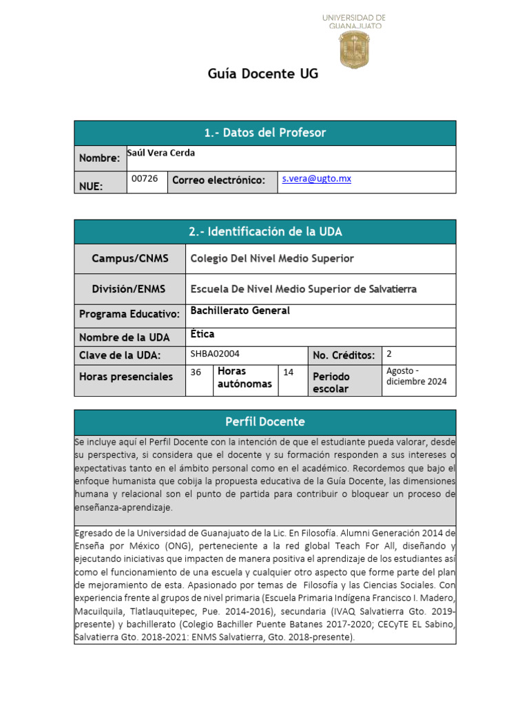 FORMATO GUÍA DOCENTE NMS Ética | PDF