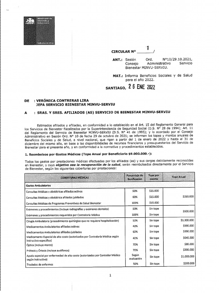 Circular #1, Beneficios 2022 | PDF