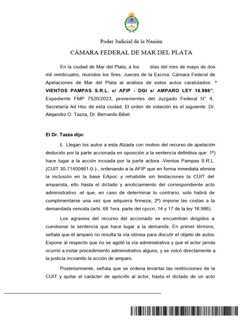Procedimiento Tributario Jurisprudencia 2024 Vientos Pampas S.R.L.-base ... Procedimiento Tributario Jurisprudencia 2024 Vientos Pampas S.R.L.-base ...