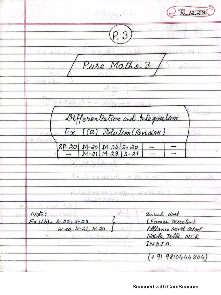 P3 - Differential and Integ Ex - 1 (A) - Solu (Revision) | PDF