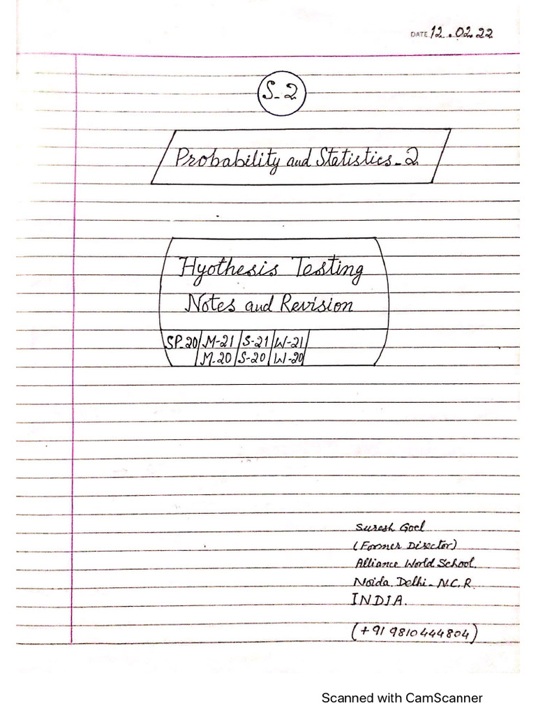 S2-Hypothesis Testing-Notes and Revision | PDF