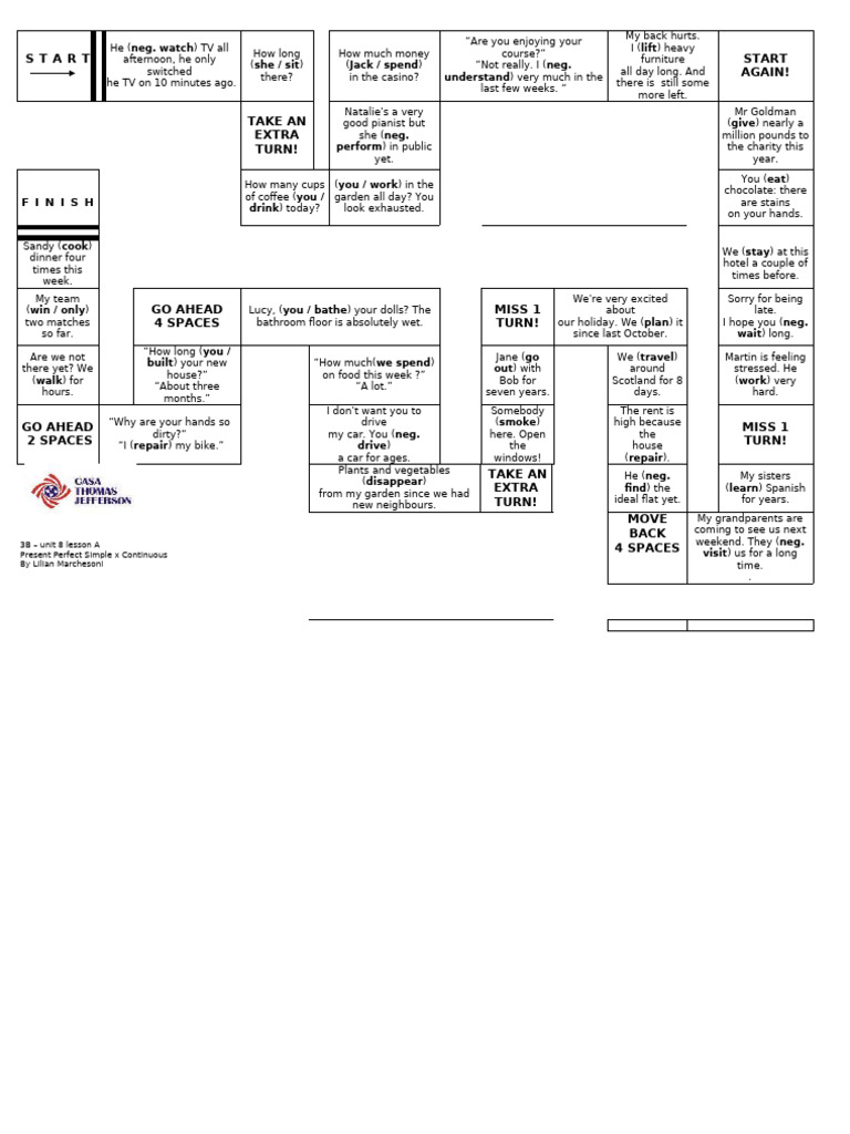 Board Game Present Perfect and Prog | PDF