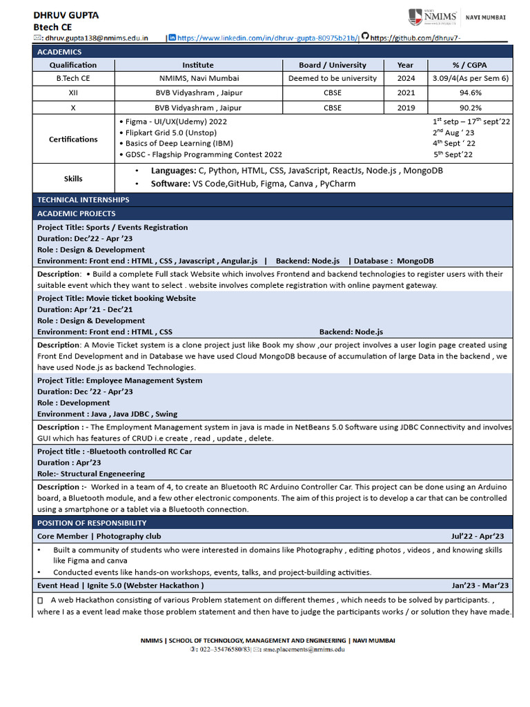 1 - Updated - Dhruv Gupta - Resume Final | PDF