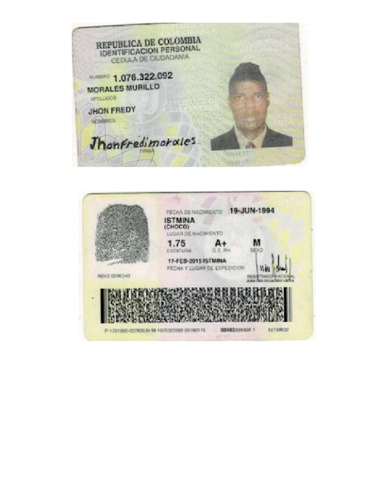Cedula Jhon Fredy Morales | PDF