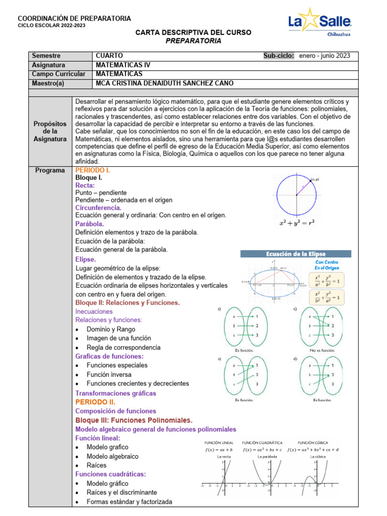 Carta Descriptiva Del Curso: Preparatoria | PDF | Ecuaciones | Crecimiento personal y profesional