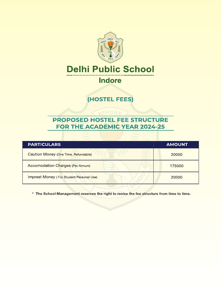 Dps Indore Hostel Fee Structure 2024 25 | PDF
