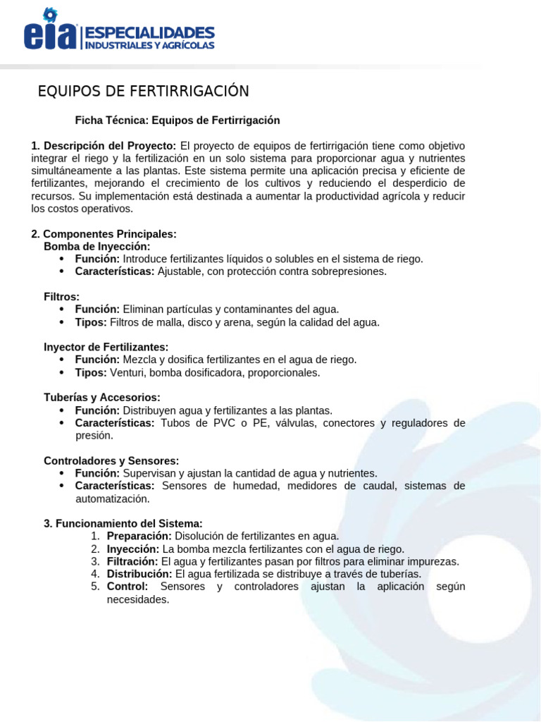 Proyecto Equipos de Fertirrigación | PDF