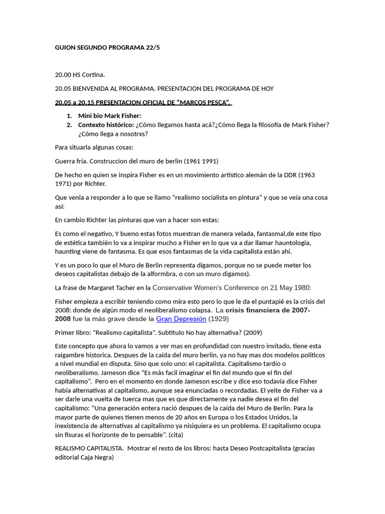 Guion Segundo Programa 22 | PDF