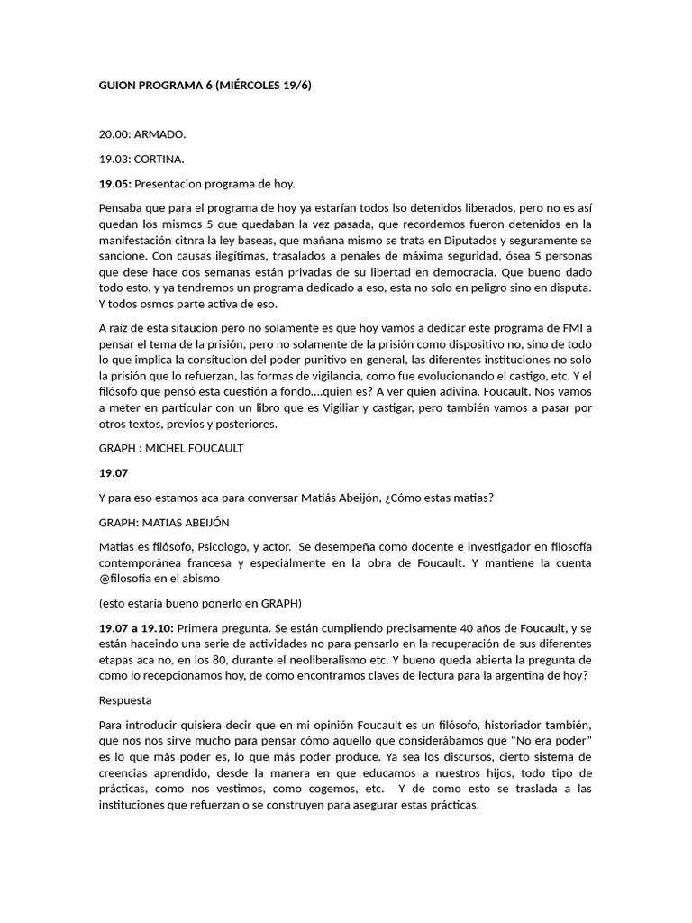 Guion Quinto Programa 19 de Junio | PDF