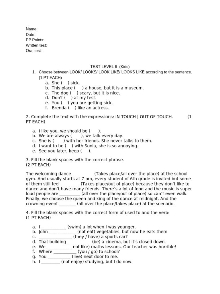 Test Level 6 KIDS | PDF