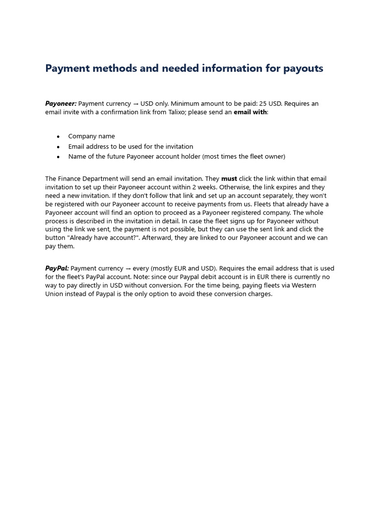 Payment Methods for Payouts Explained | PDF | Pay Pal | Banks