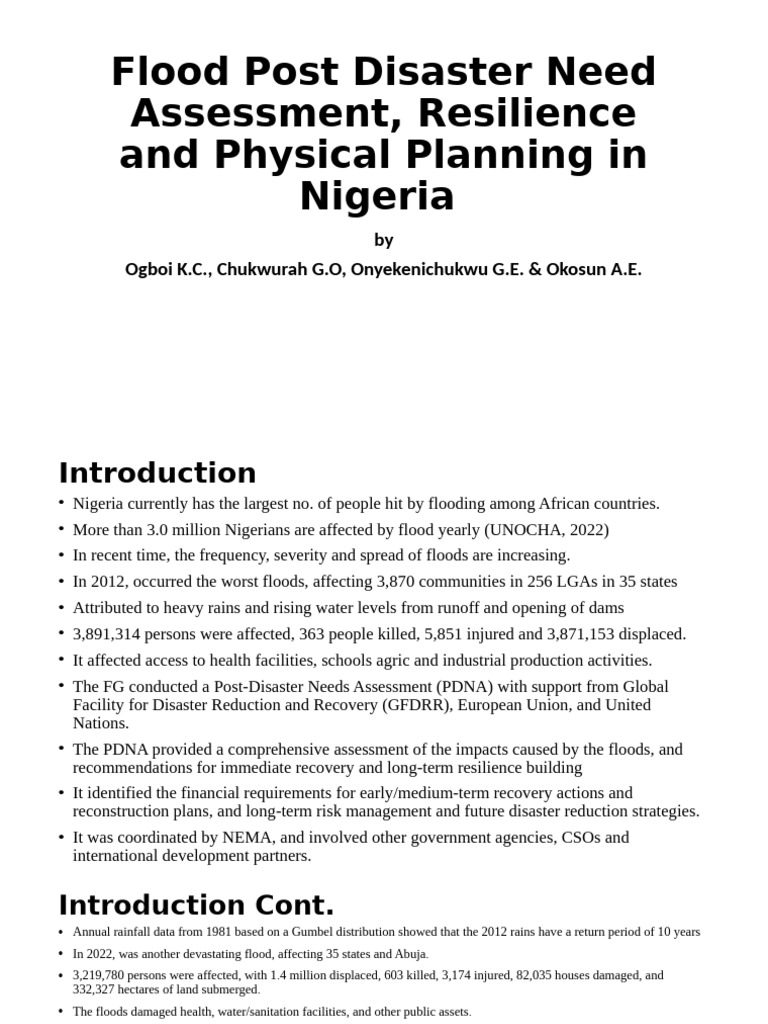 Flood Post Disaster Need Assessment, Resilience and Physical Planning ...