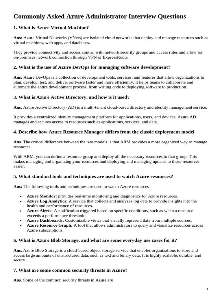 Azure Administrator Interview Questions | PDF