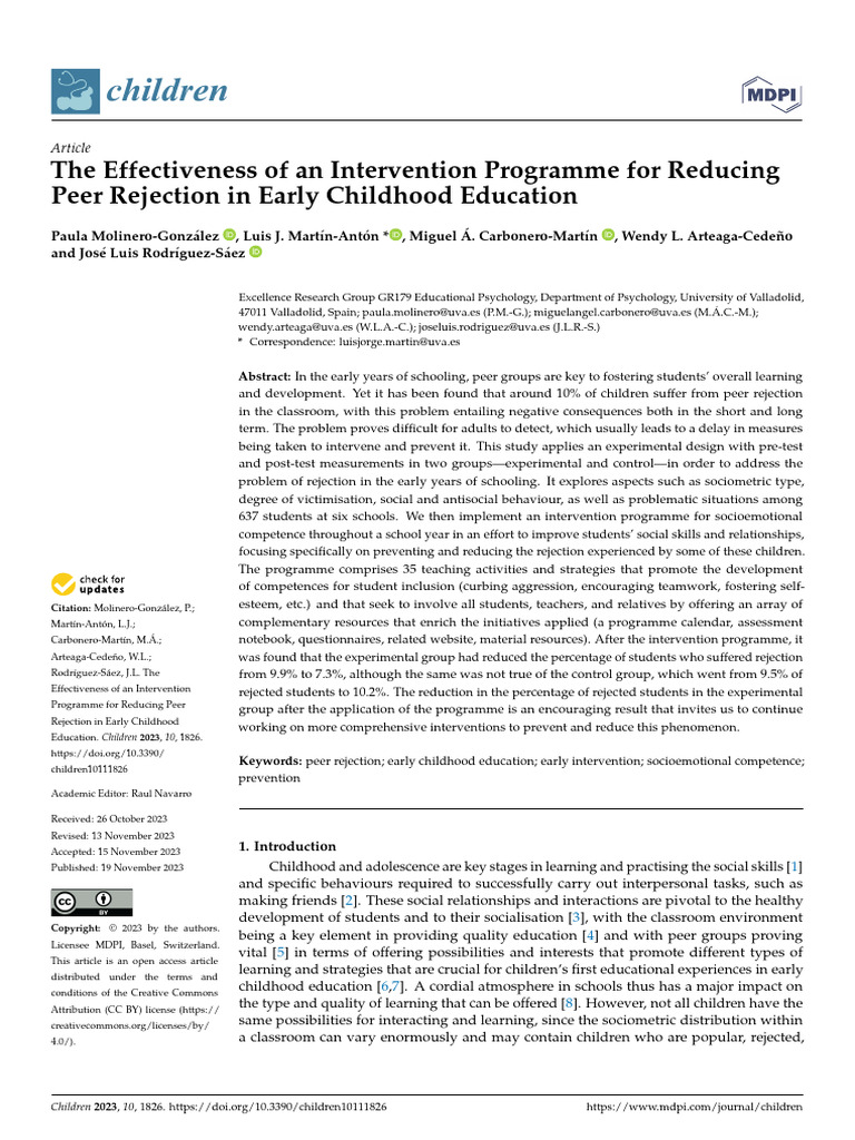 The Effectiveness of An Intervention Programme For Reducing Peer ...