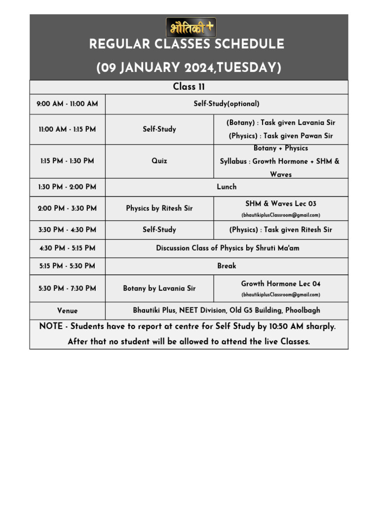 Regular Class Schedule BPN (09-01-2024) | PDF