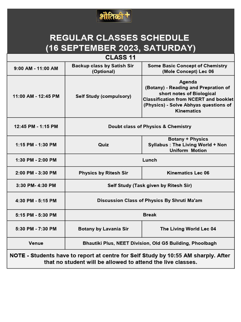 Regular Class Schedule BPN 16 September 2023 | PDF