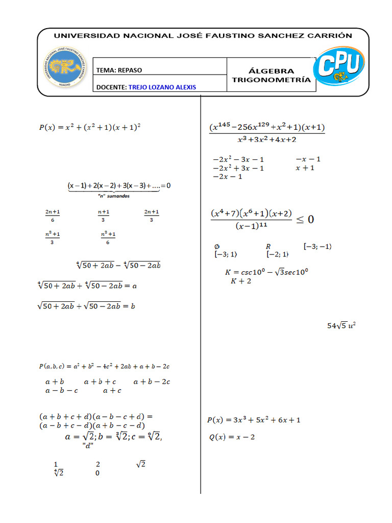 Repaso Álgebra 2 | PDF | Álgebra | Triángulo