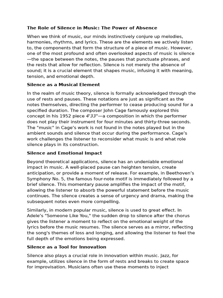 The Power of Silence in Music | PDF | Silence | Language Arts & Discipline