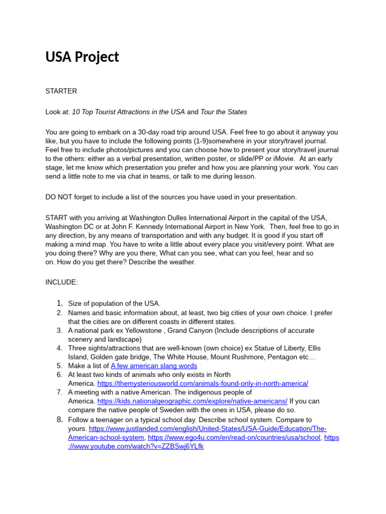 USA Trip Project | PDF