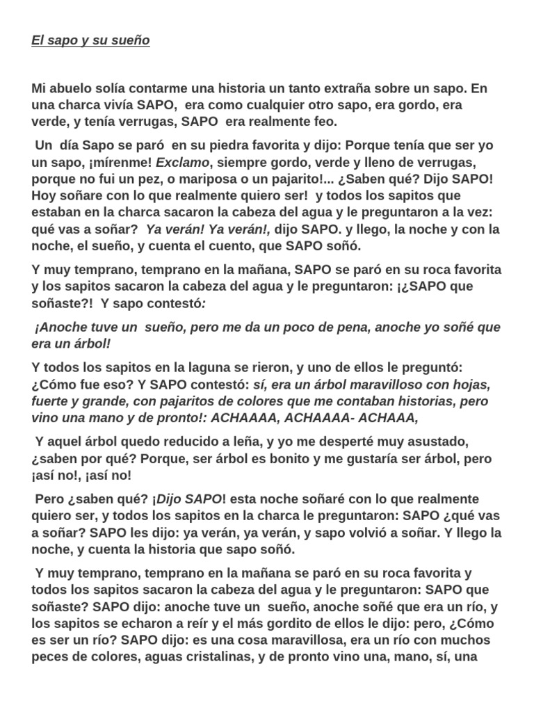 El Sapo Y Su Sueño Pdf