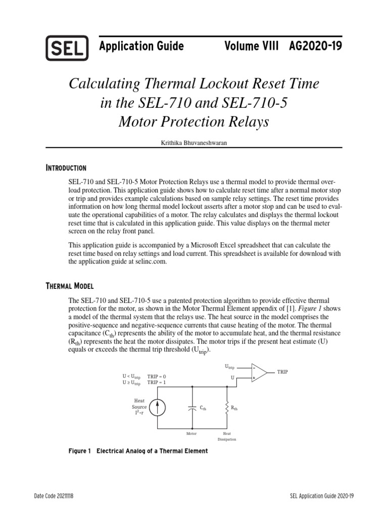SEL 710 - Calculating Thermal Lockout Reset Time | PDF