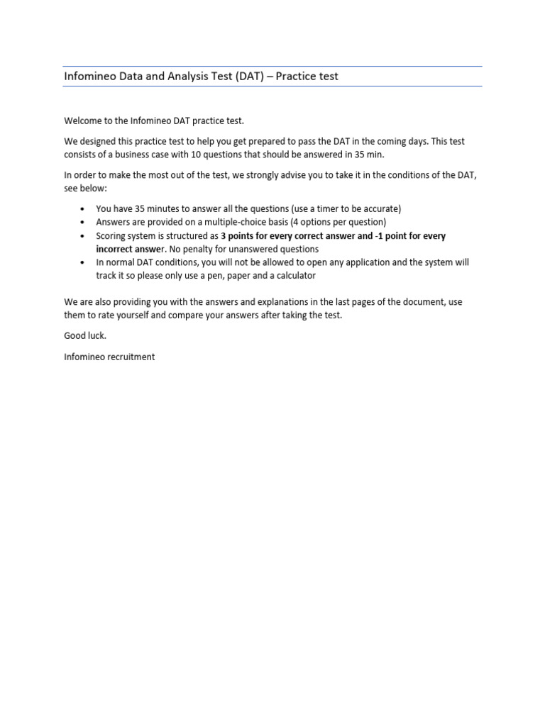 Infomineo DAT Practice Test | PDF