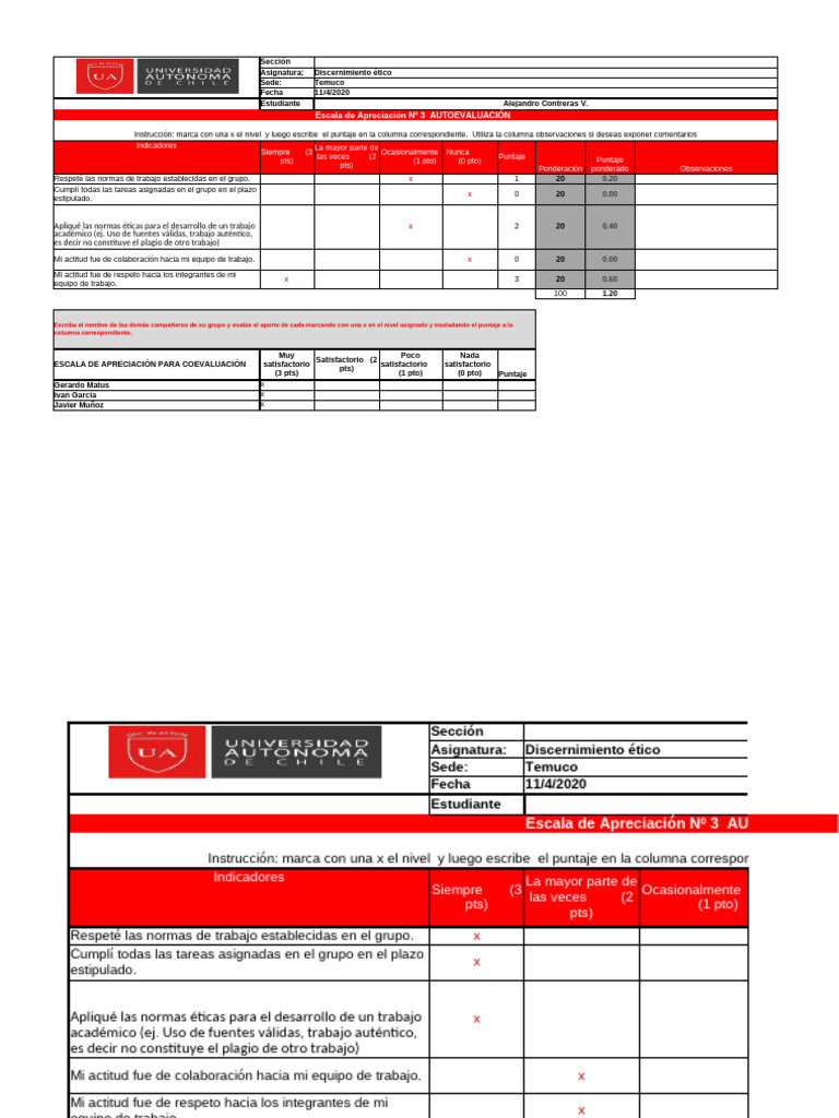 Escala Apreciacioìn de Auto y Co Evaluacion 2020 FINAL | PDF