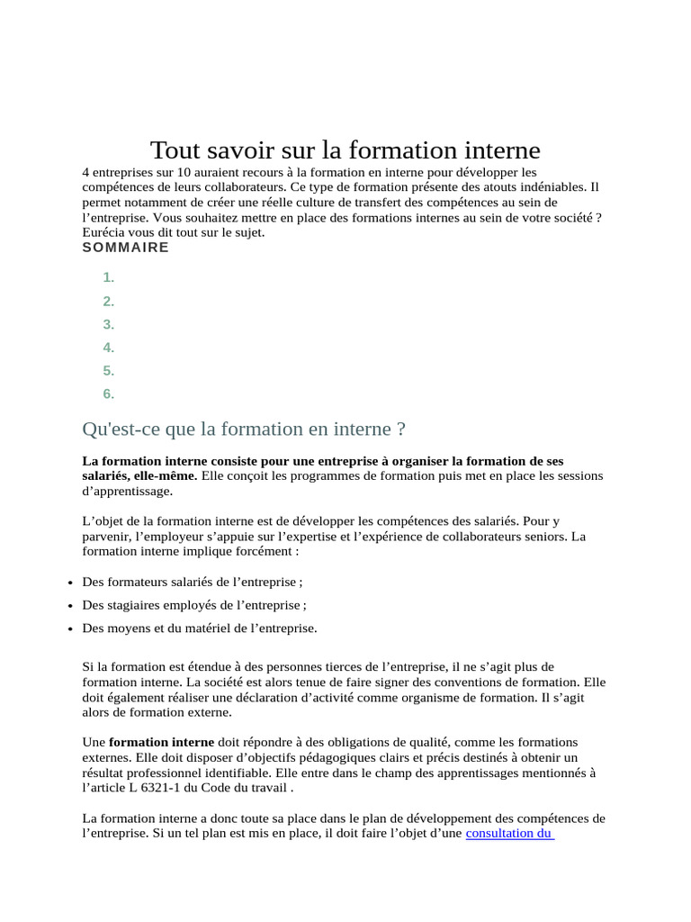 Tout Savoir Sur La Formation Interne | PDF