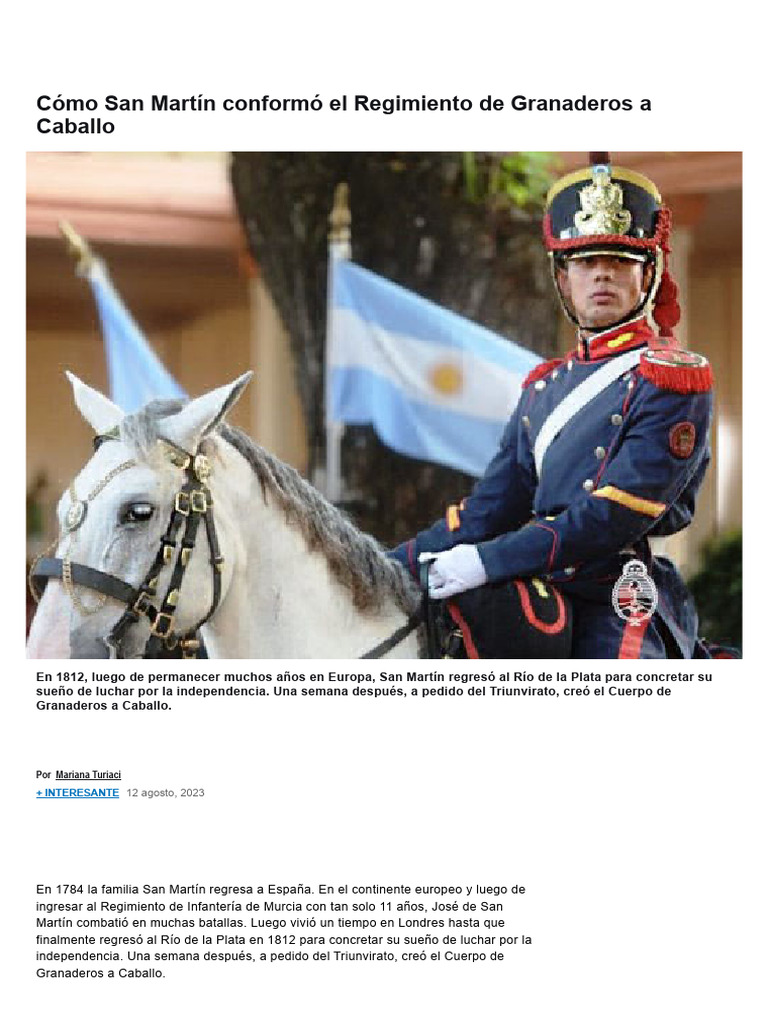 San Martín y el Regimiento Granaderos | PDF | Argentina | Viajes y turismo