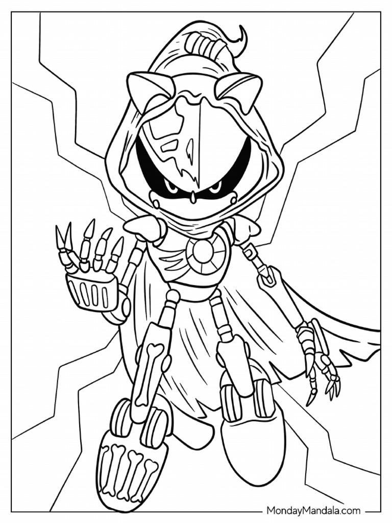Scary Metal Sonic Wearing Cape Coloring Sheet | PDF