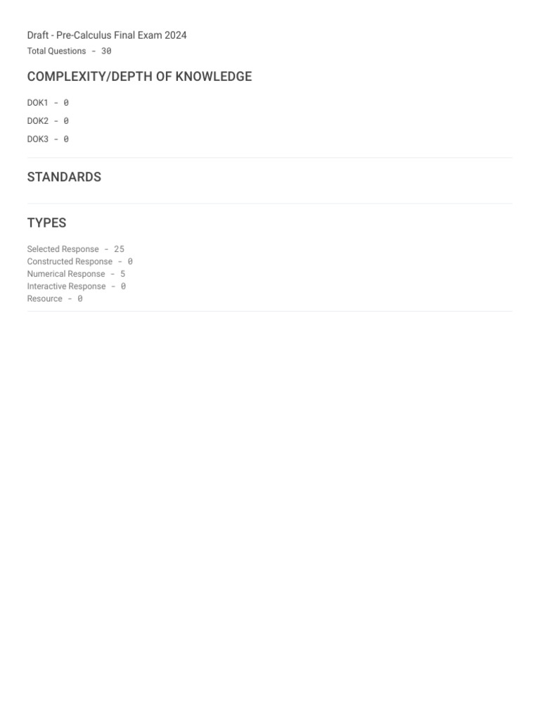 Draft - Pre-Calculus Final Exam 2024 | PDF