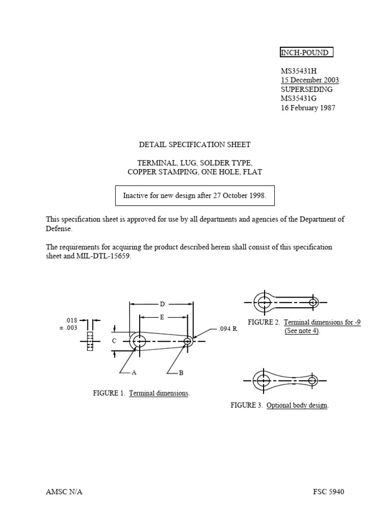 MS35431H Terminal Lug, Solder Type, Copper Stamping, One Hole, Flat ...
