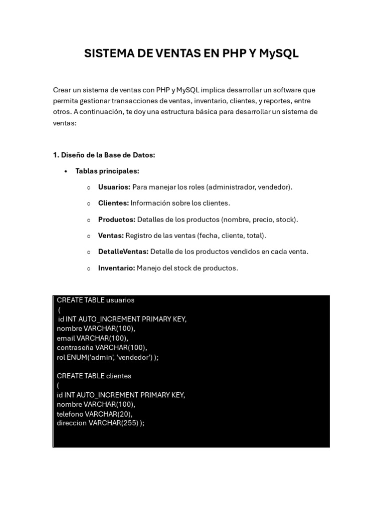 GUIA SISTEMA DE VENTAS EN PHP Y MySQL | PDF