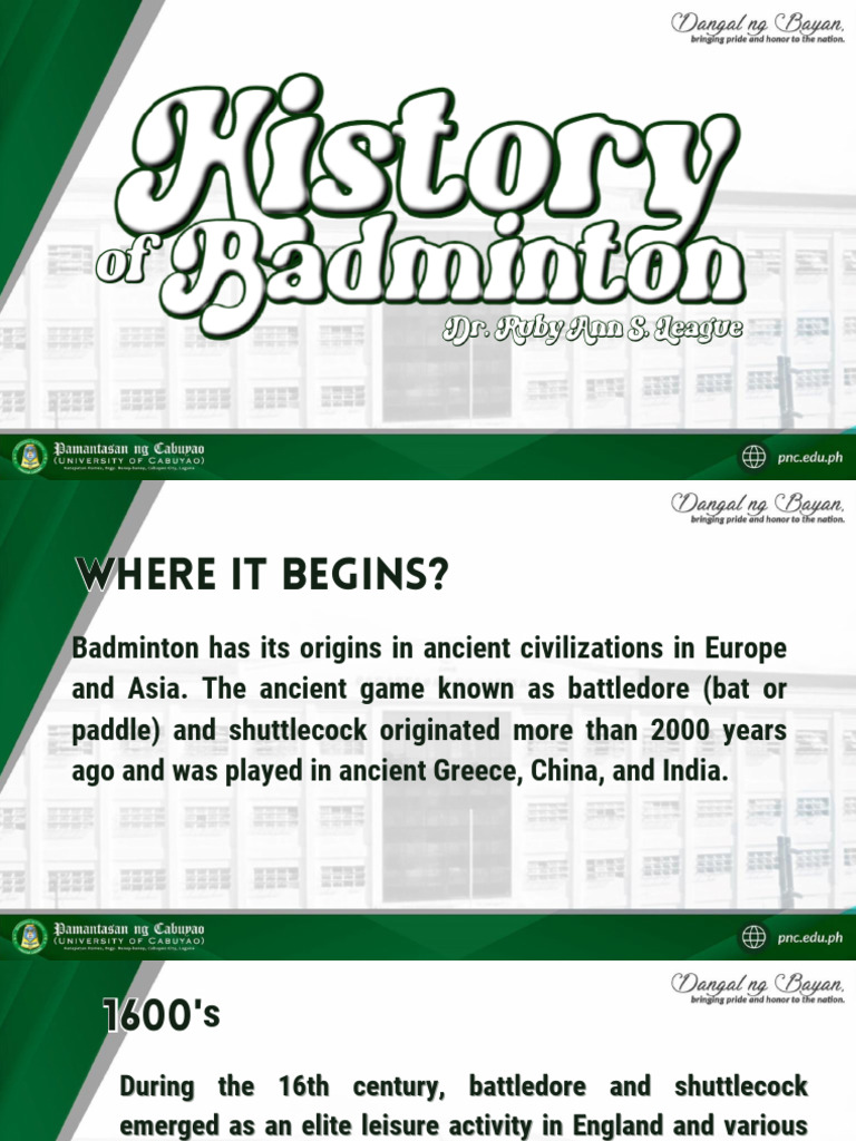 Lesson 1 - History of Badminton (20230904054517) | PDF