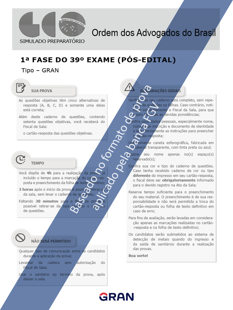 2 Simulado Oab 1 Fase Do Exame 39 Cod 2292023359 Folha de Respostas ...