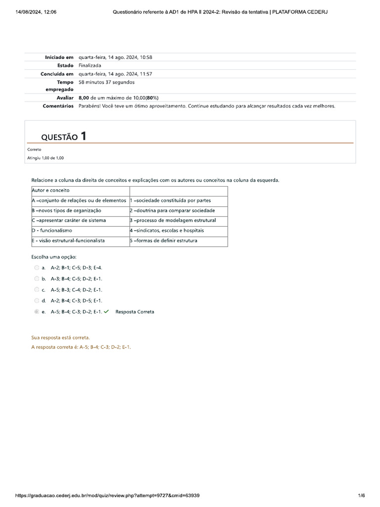 Questionário Referente À AD1 de HPA II .. | PDF