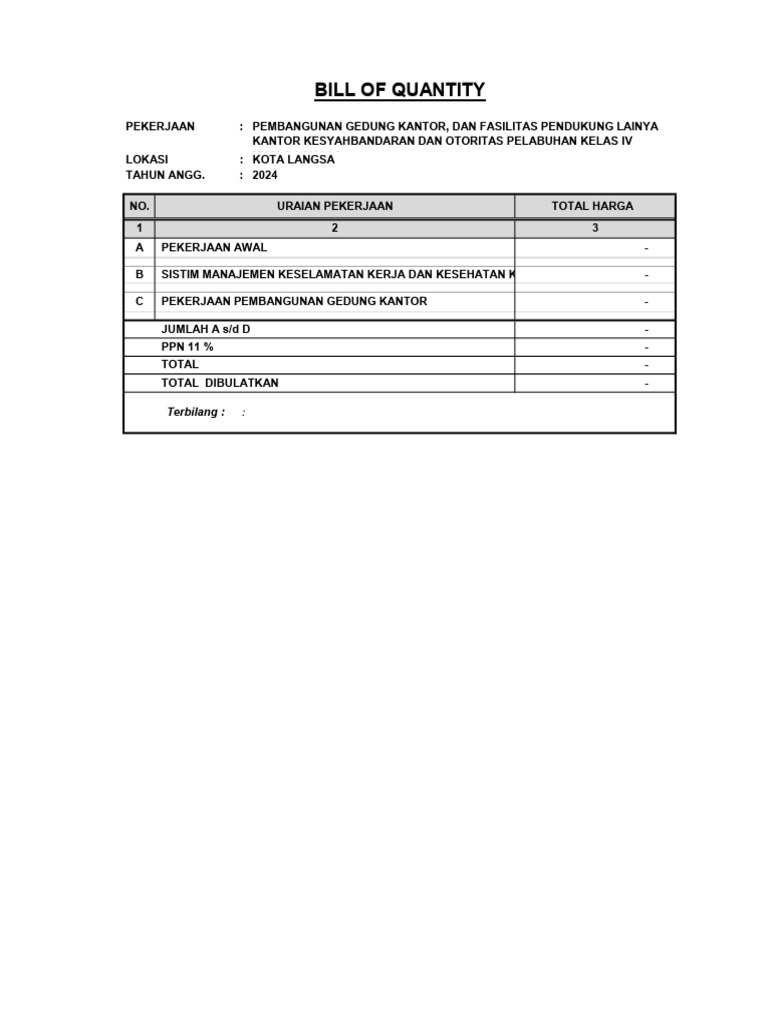 Bill of Quantity | PDF