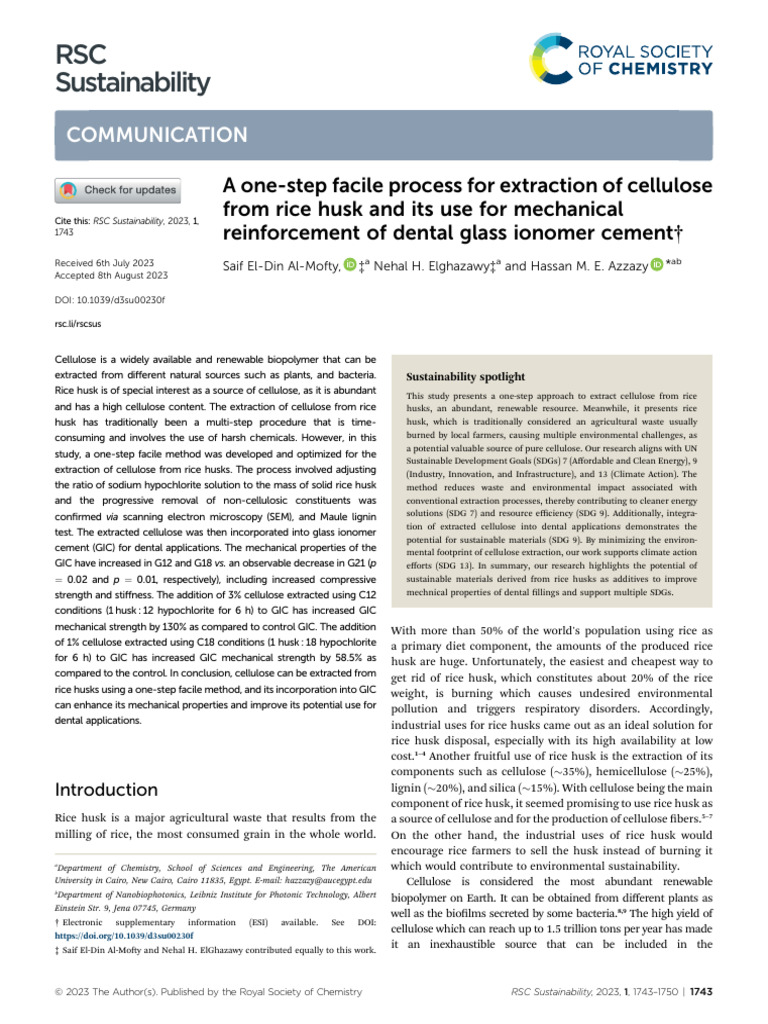 A One-Step Facile Process For Extraction of Cellul | PDF