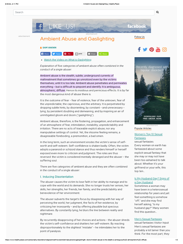 Ambient Abuse and Gaslighting - HealthyPlace | PDF