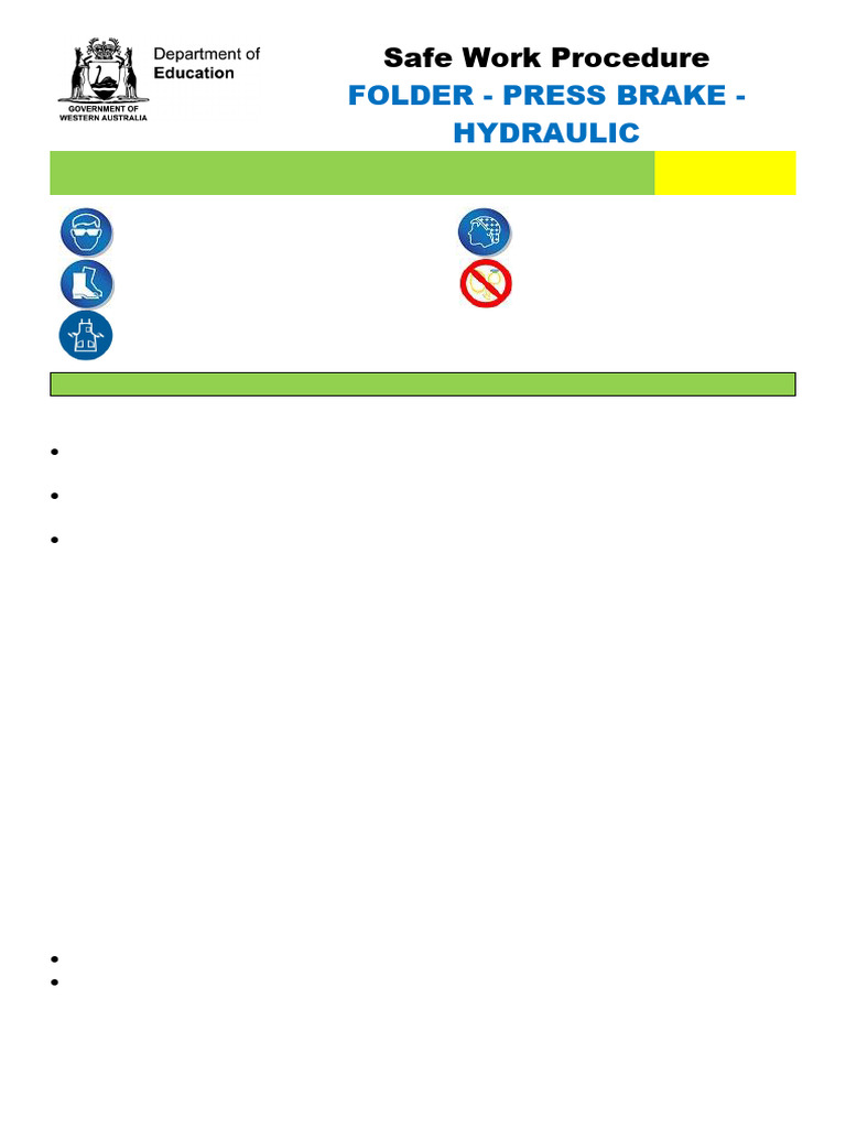 Folder, Press Brake Hydraulic Safe Work Procedures | PDF
