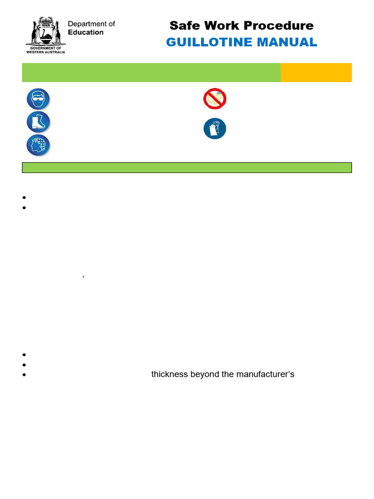 Guillotine,+manual+safe+work+procedures | PDF