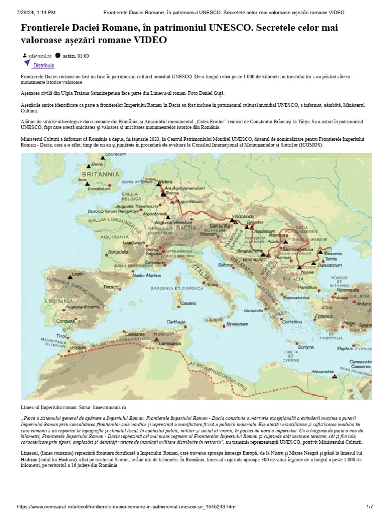 Frontierele Daciei Romane, În Patrimoniul UNESCO. Secretele Celor Mai ...