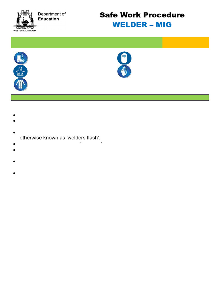 Welder, MIG Safe Work Procedures | PDF