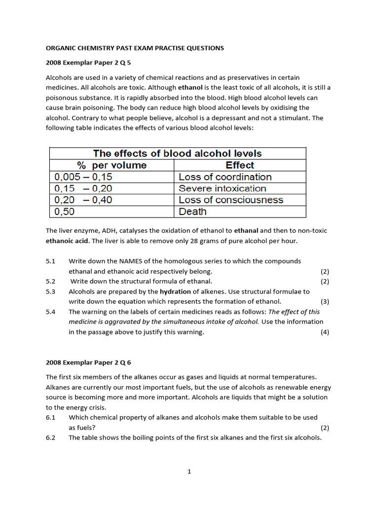 Organic Chemistry Past Exam Paper Practise Questions | PDF