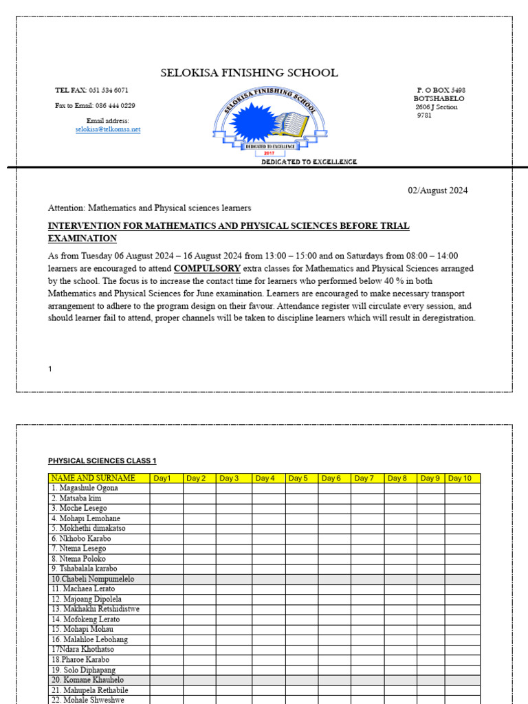 Intervention For Mathematics and Physical Sciences Level 1 and 2 | PDF