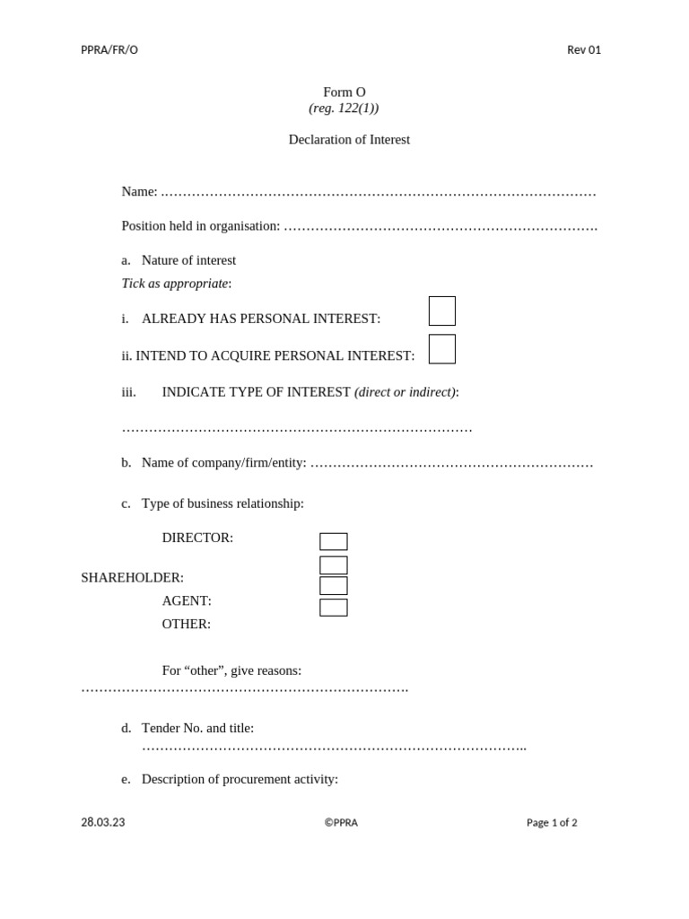 Form O Declaration of Interest | PDF