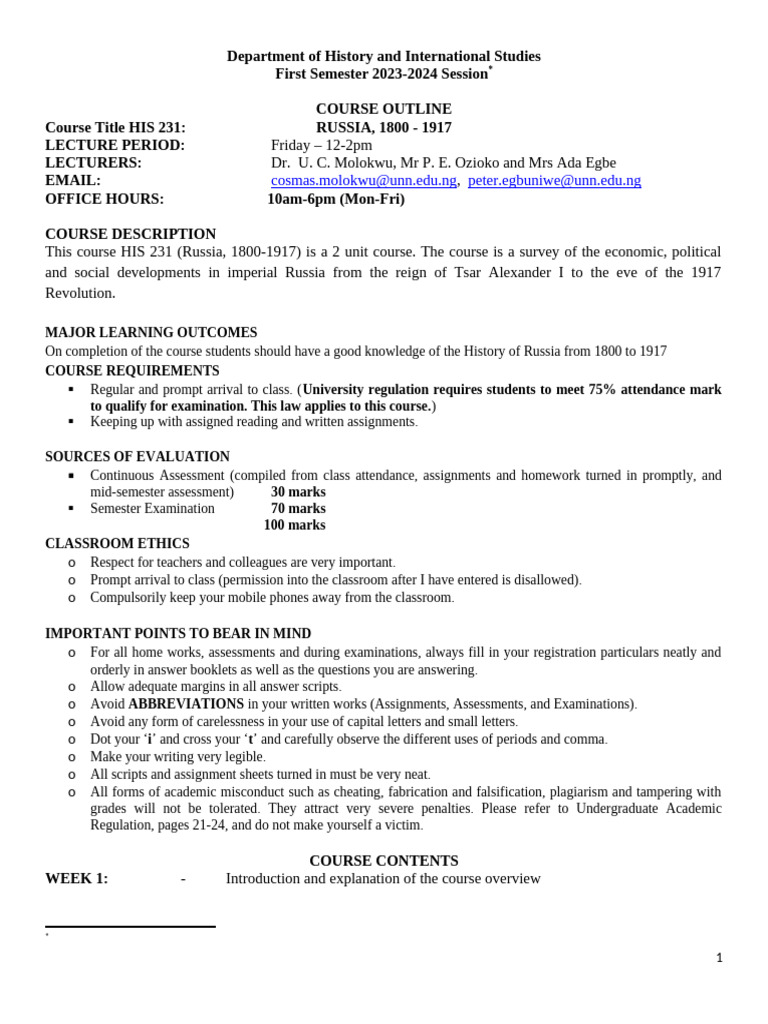 Russia Course Outline | PDF