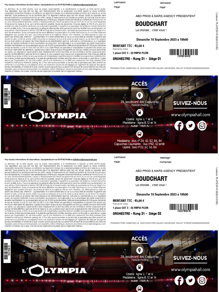 Boudchart: ORCHESTRE - Rang 31 - Siège 01 | PDF