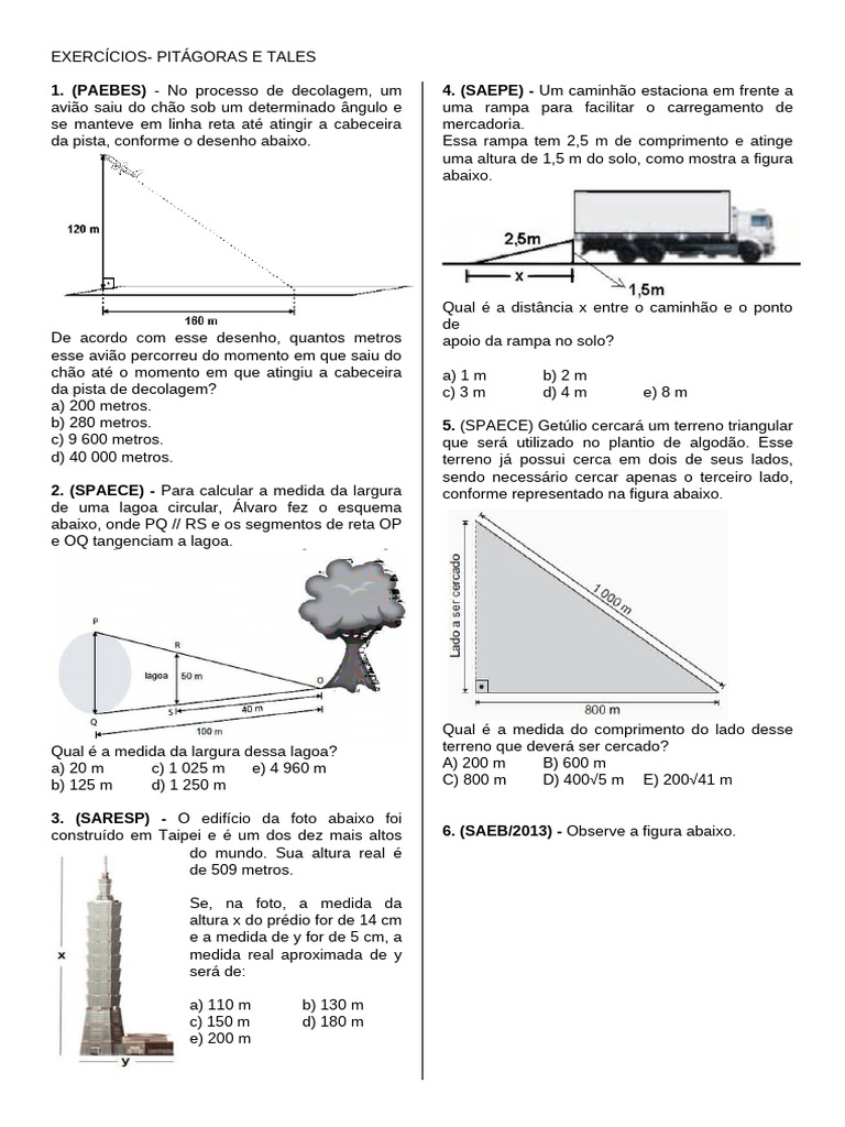 Exercícios - Pitágoras e Tales | PDF