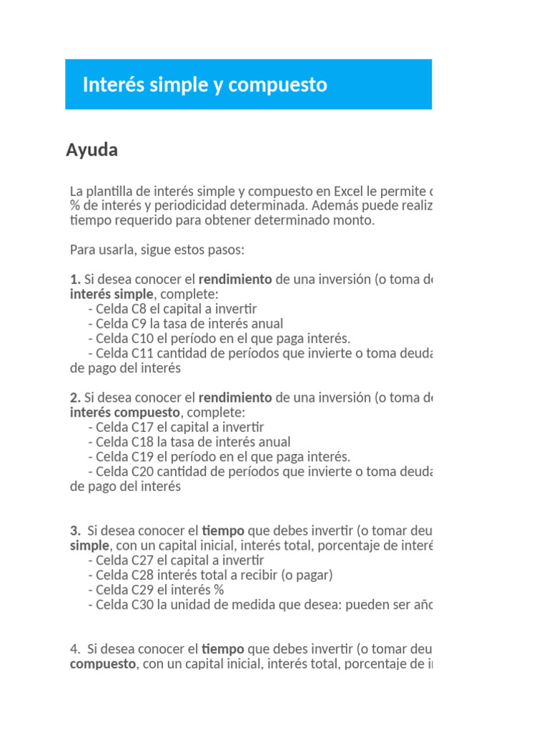 Planilla de Excel para Calculo de Interes Simple y Compuesto | PDF